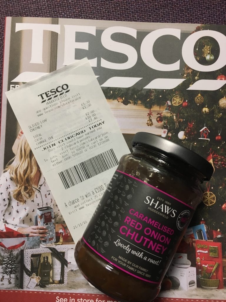 Tesco receipt and jar - Shaws 1889